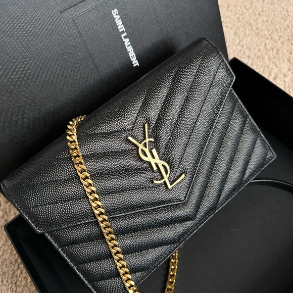 Yves Saint Laurent | Bags | Yves Saint Laurent Small Black Crossbody Bag With Gold Chain | Poshmark